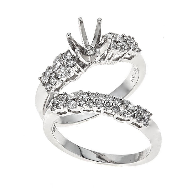18K White Gold Engagement Wedding Ring Set